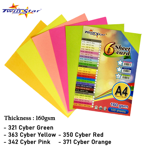 TS 3012-FC Twin Star Six Sheets Card A4 size / 160gsm (Fluorescent colour)